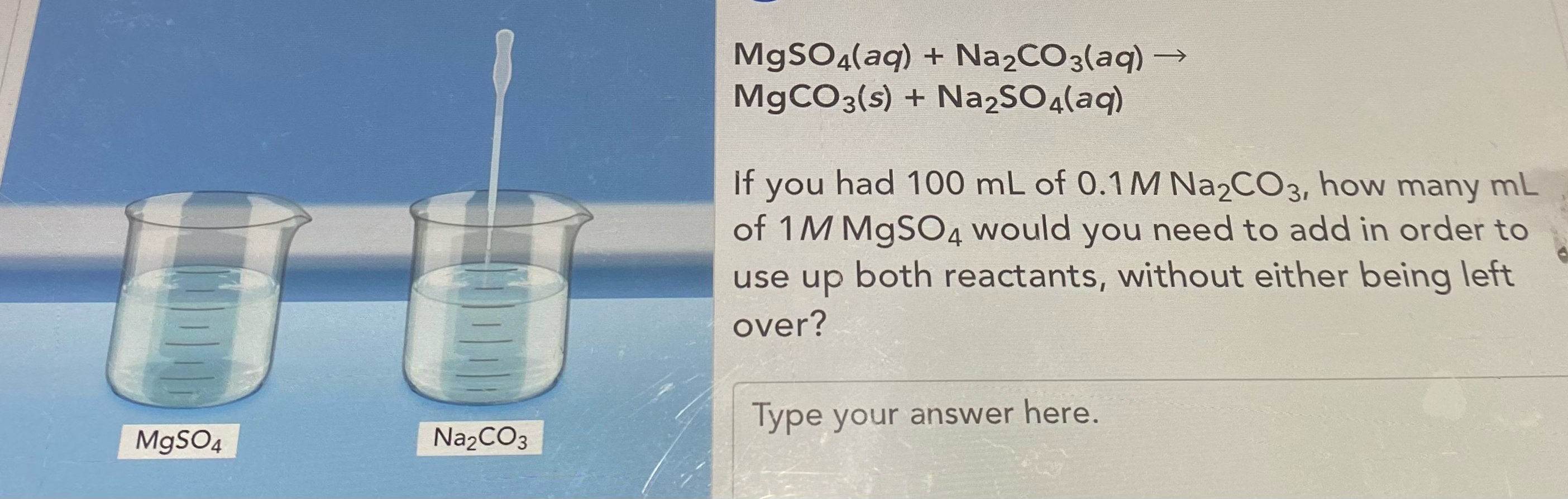 Solved MgSO4(aq)+Na2CO3(aq)→MgCO3(s)+Na2SO4(aq)If you had | Chegg.com