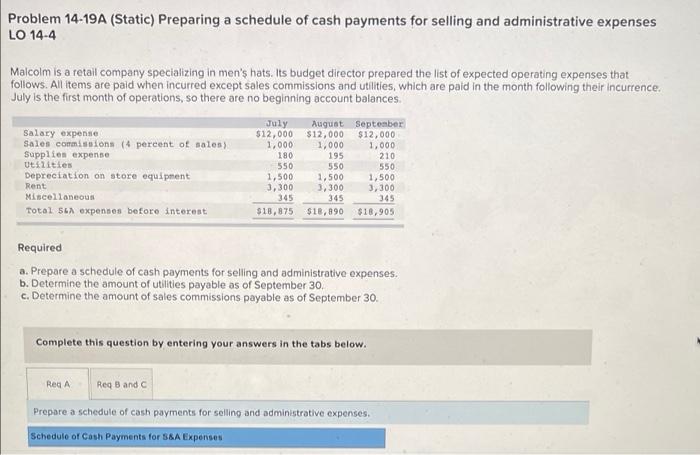 Solved Problem 14-19A (Static) Preparing a schedule of cash | Chegg.com
