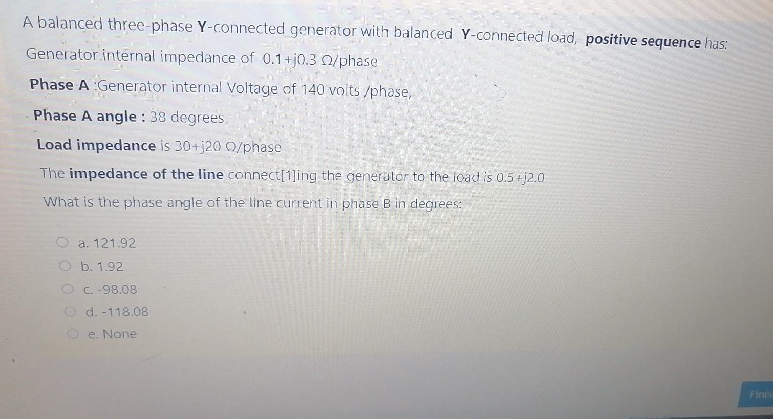 Solved A balanced three-phase Y-connected generator with | Chegg.com
