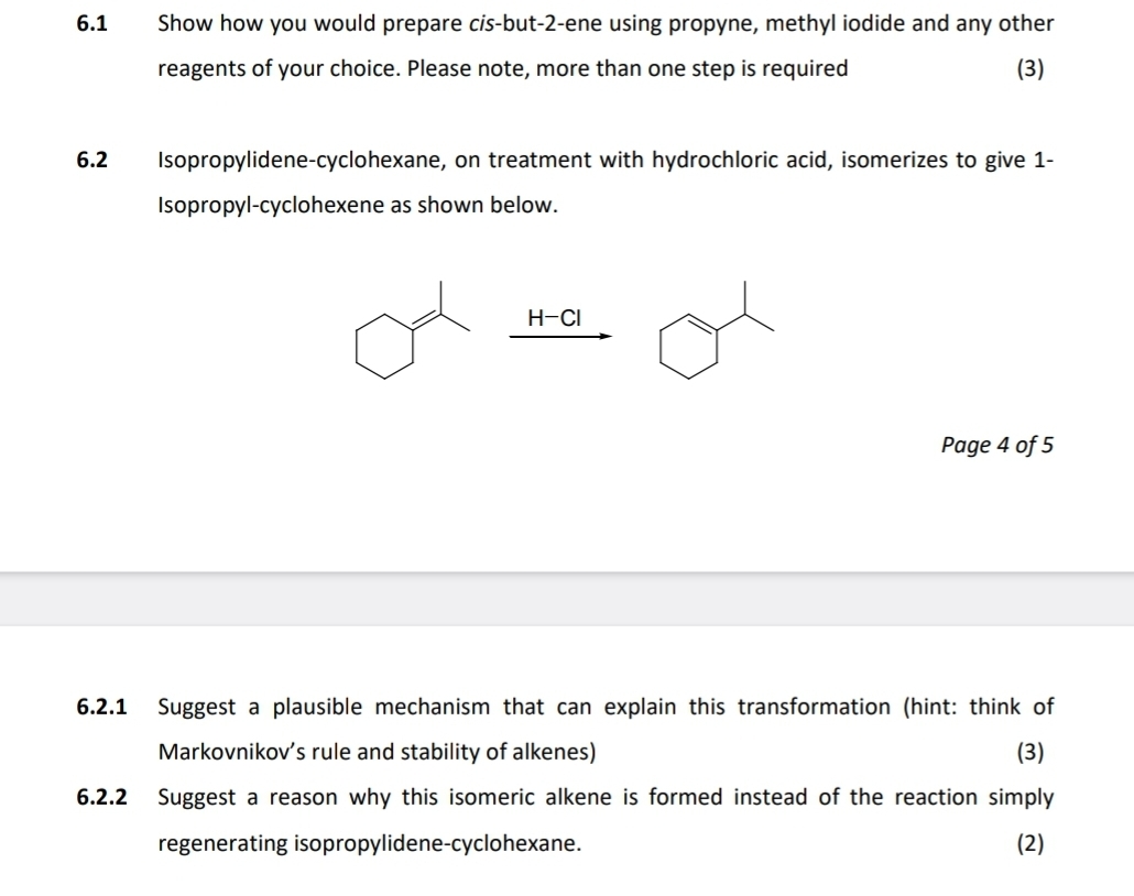 Solved 6.1 ﻿Show how you would prepare cis-but-2-ene using | Chegg.com