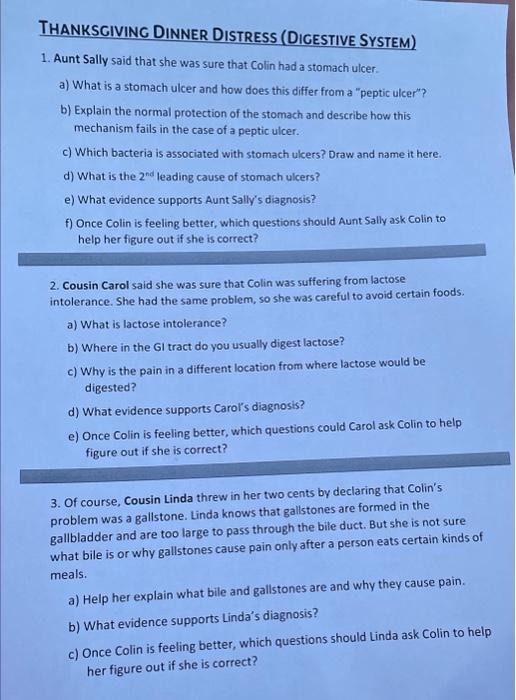 Solved Thanksgiving Dinner Distress (Digestive System) Frank | Chegg.com