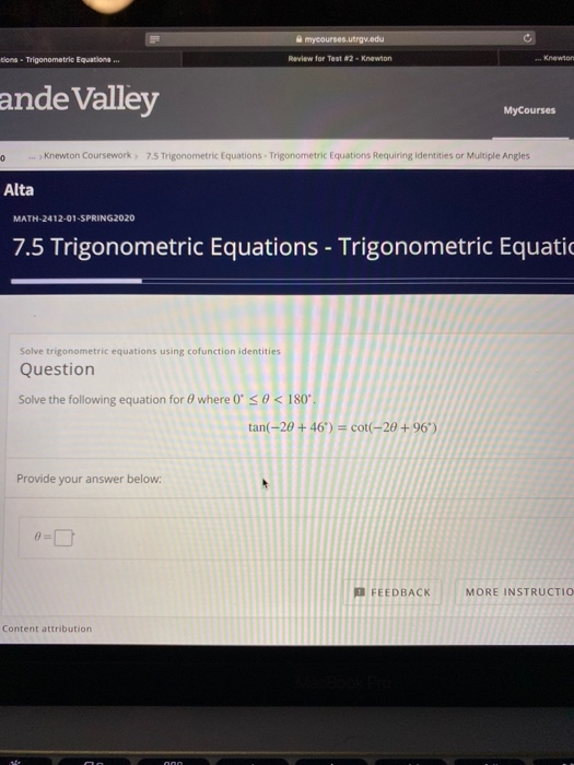 Solved mycourses.utroy.edu tions - Trigonometric Equations | Chegg.com