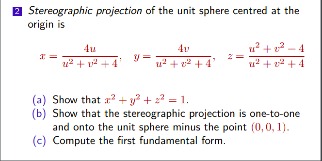 Solved 2 ﻿Stereographic projection of the unit sphere | Chegg.com