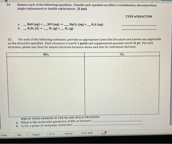 Solved 24. Balance each of the following equations. Classify | Chegg.com