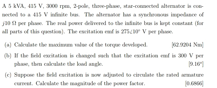 A 5kVA,415V,3000rpm, 2-pole, three-phase, | Chegg.com