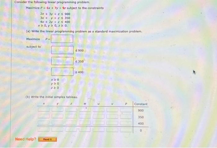 Solved Consider the following linear programming problem. | Chegg.com