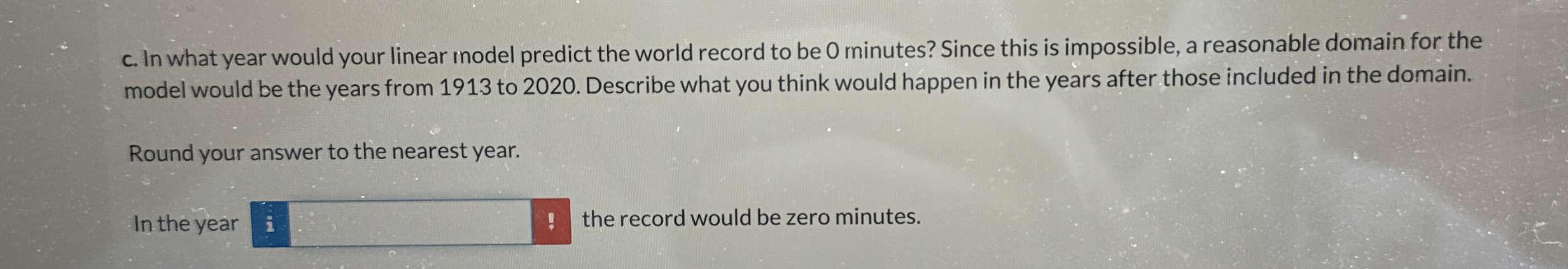 Solved c. ﻿In what year would your linear model predict the | Chegg.com