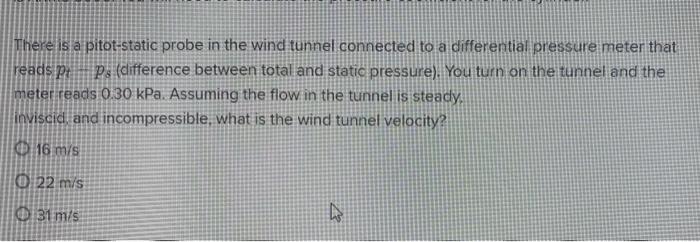 Solved There is a pitot-static probe in the wind tunnel | Chegg.com