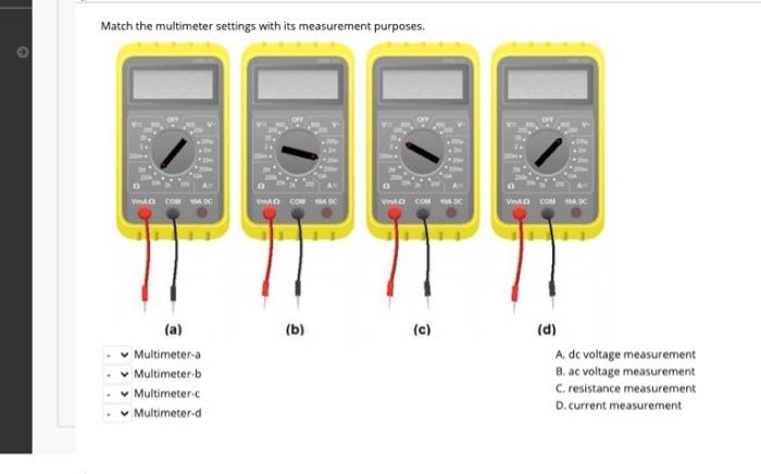 Solved Match the multimeter settings with its measurement | Chegg.com