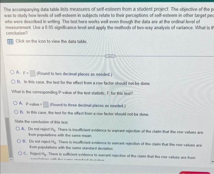Solved Self-esteem Measures for Subject and TargetThe | Chegg.com