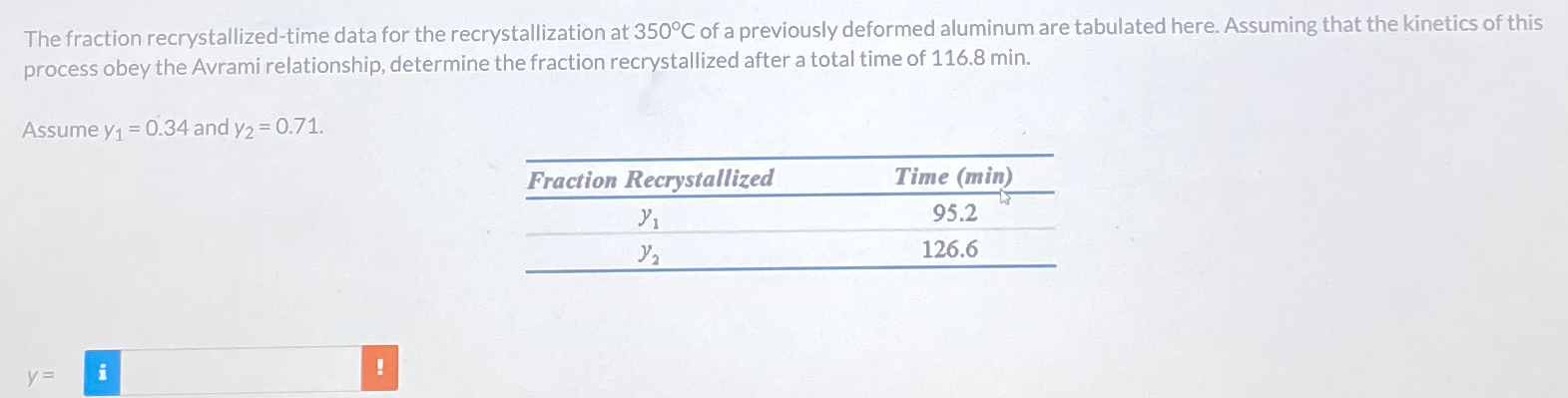 Solved The fraction recrystallized-time data for the | Chegg.com