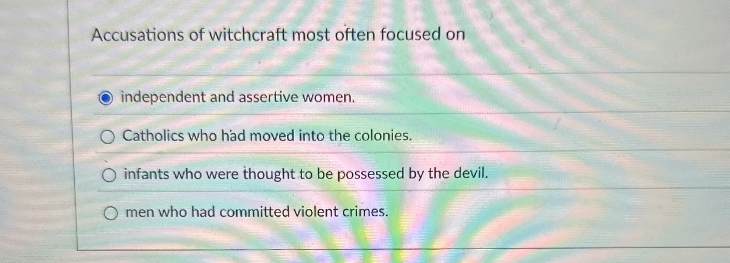 Solved Accusations of witchcraft most often focused | Chegg.com
