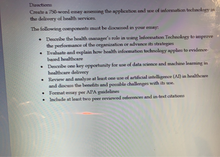 Solved Directions Create a 750-word essay assessing the | Chegg.com