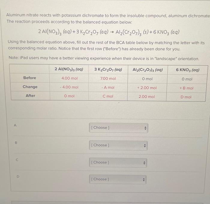 Solved Aluminum nitrate reacts with potassium dichromate to | Chegg.com