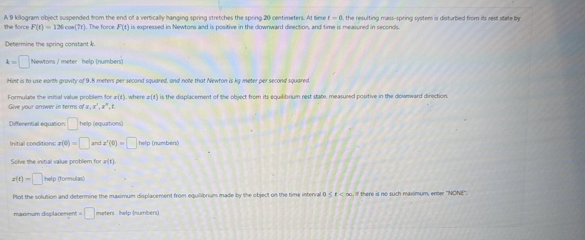 Solved A 9 kilogram object suspended from the end of a | Chegg.com