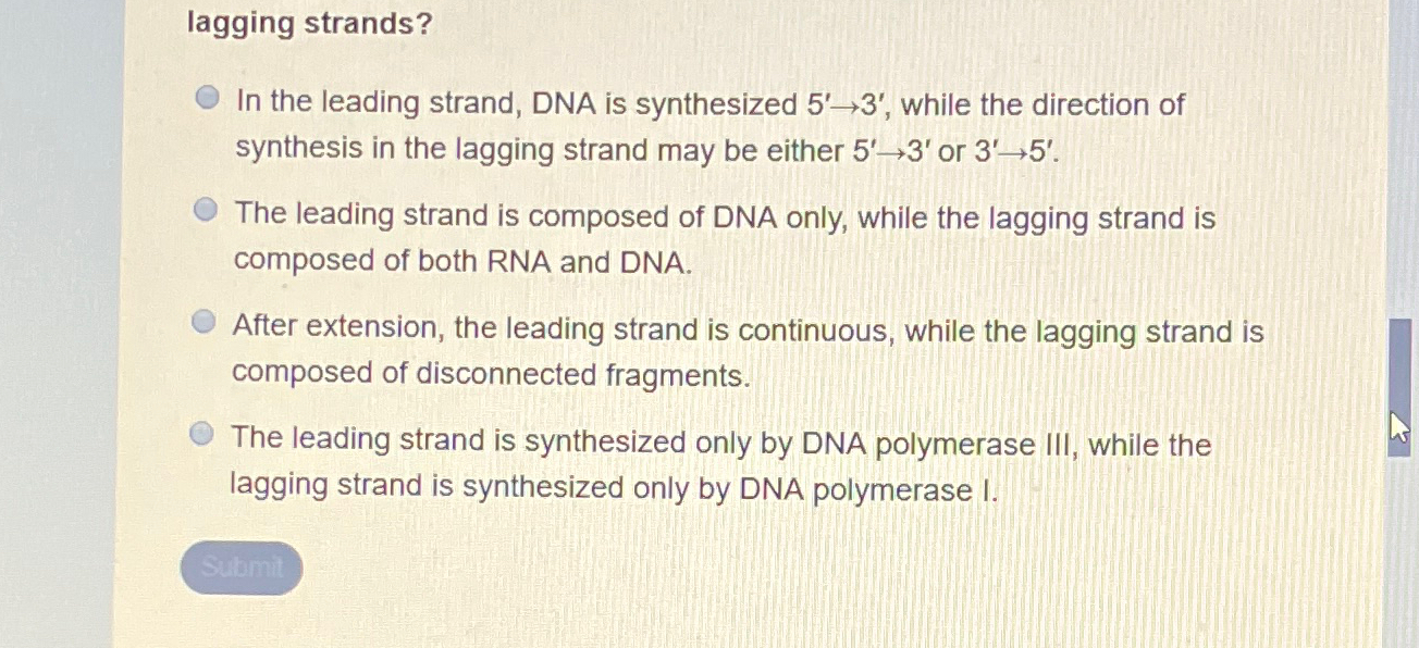 Solved lagging strands?In the leading strand, DNA is | Chegg.com