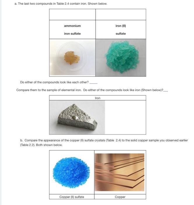 Solved 1. Appearance of Compounds Go to the reagent bench | Chegg.com