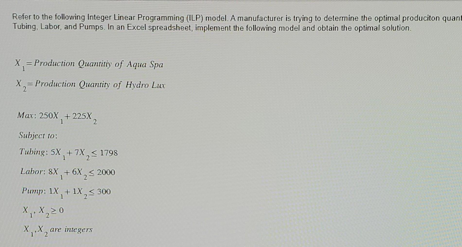 Refer to the following Integer Linear Programming | Chegg.com