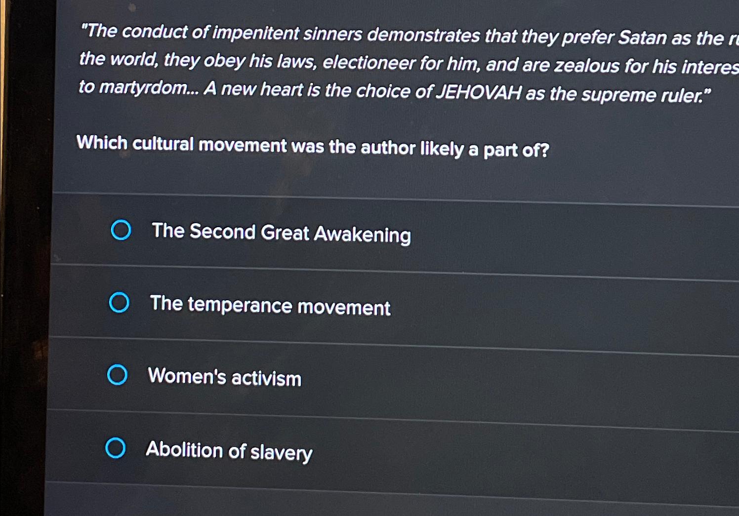 Solved "The conduct of impenitent sinners demonstrates that | Chegg.com