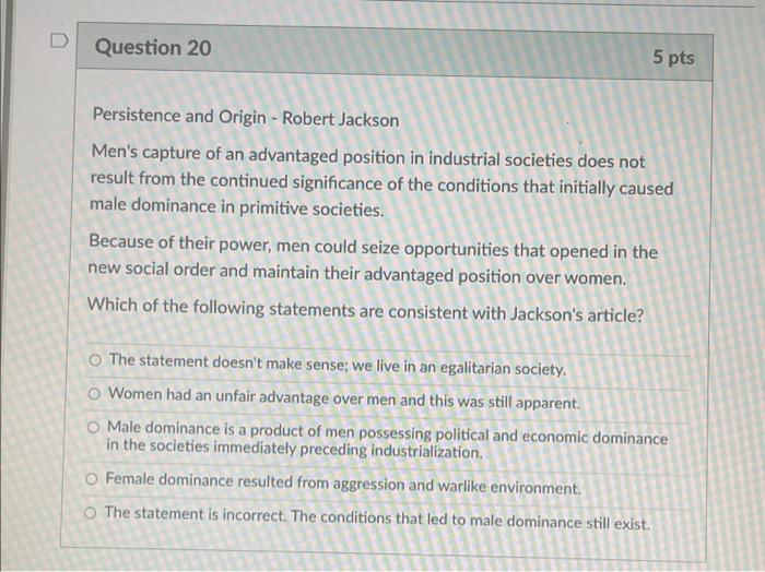 Solved D Question 20 5 pts Persistence and Origin - Robert | Chegg.com