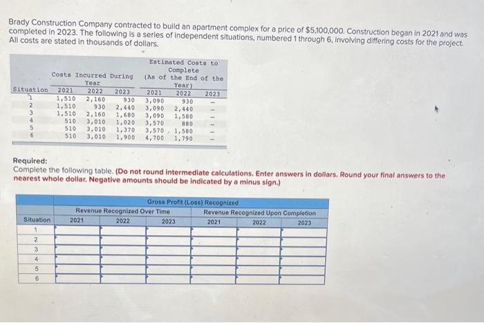 Solved Brady Construction Company contracted to build an | Chegg.com