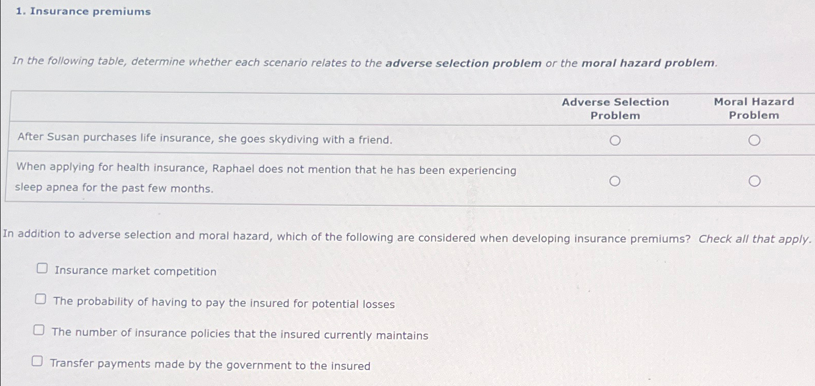 Solved Insurance premiumsIn the following table, determine | Chegg.com