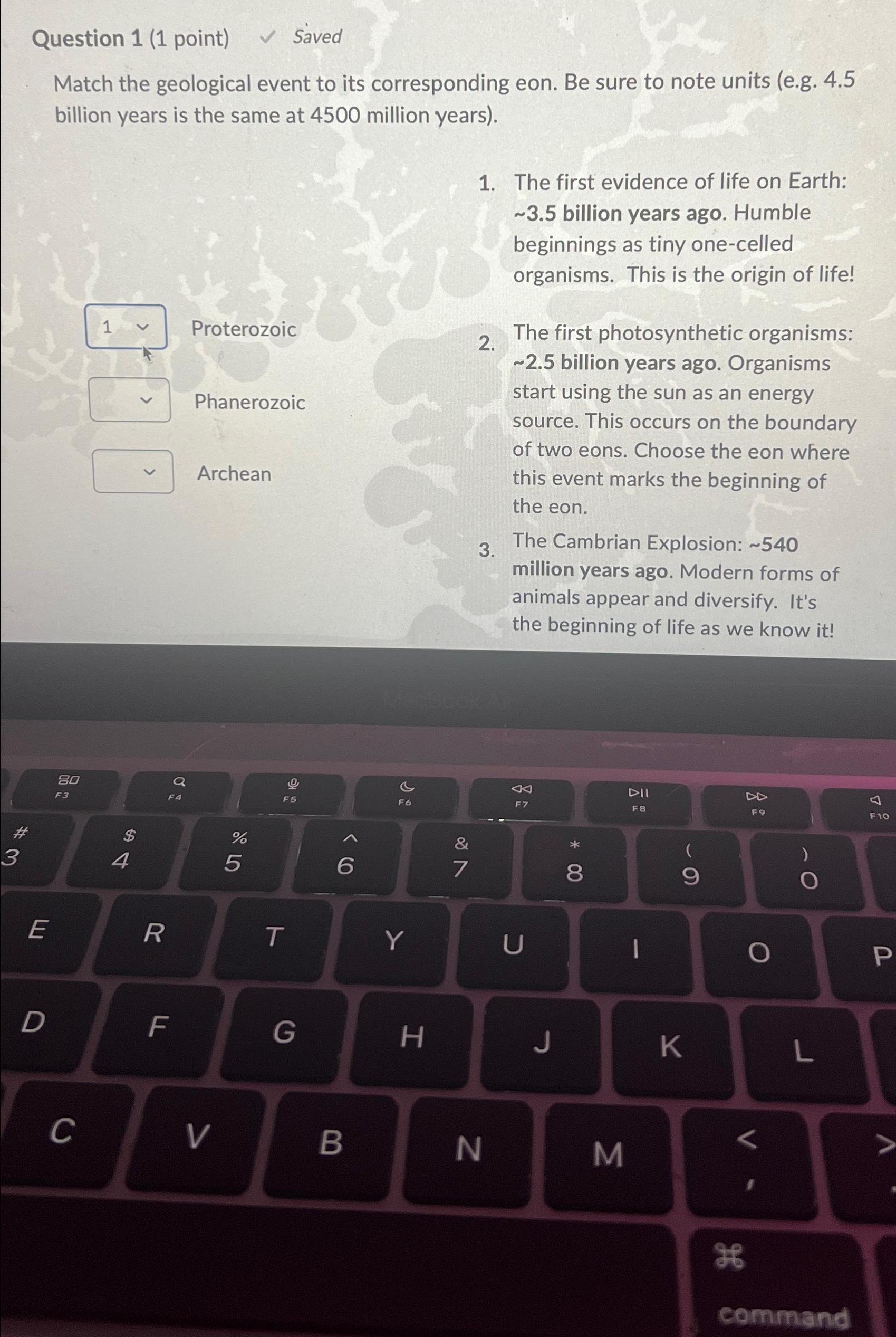 Solved Question 1 (1 ﻿point) ﻿SavedMatch the geological | Chegg.com