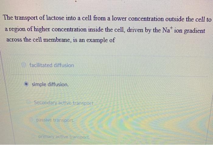 Solved The transport of lactose into a cell from a lower | Chegg.com