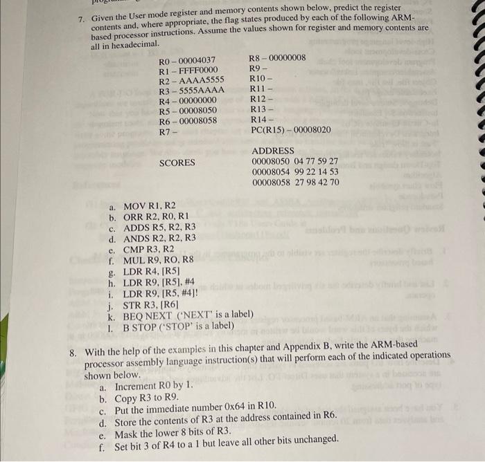 Solved 7. Given the User mode register and memory contents | Chegg.com