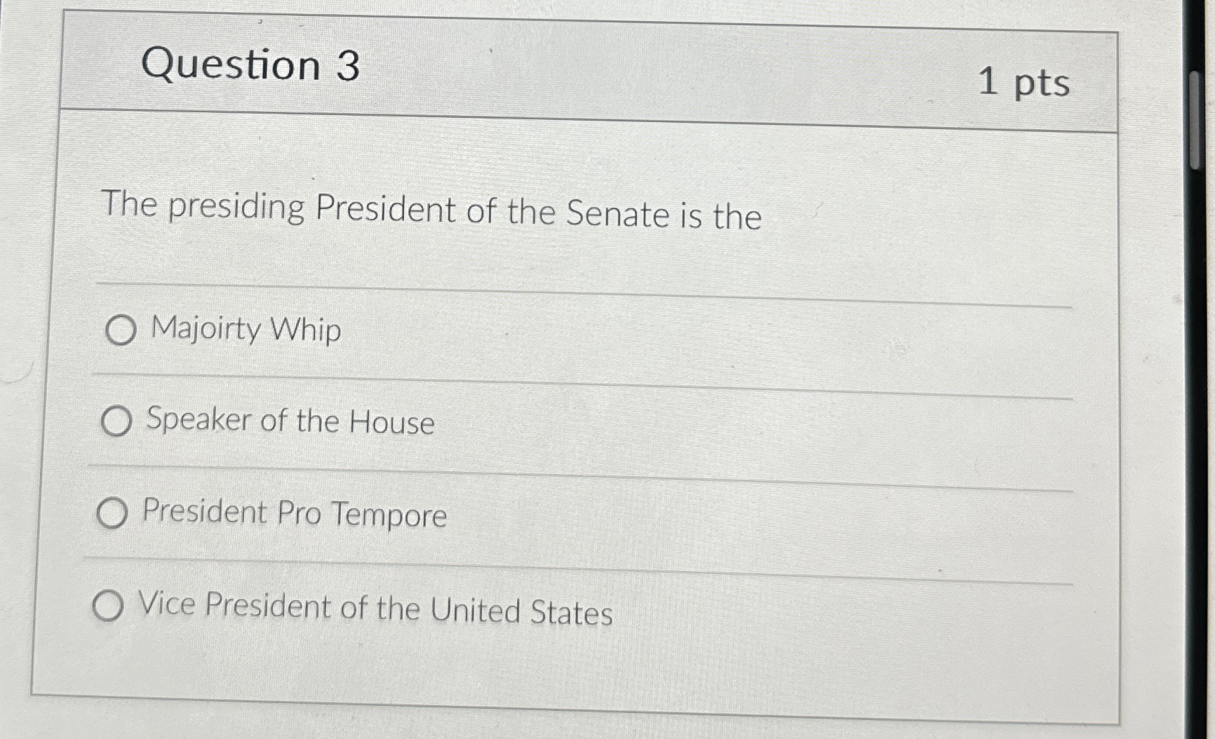 Solved Question 31 ﻿ptsThe presiding President of the Senate | Chegg.com