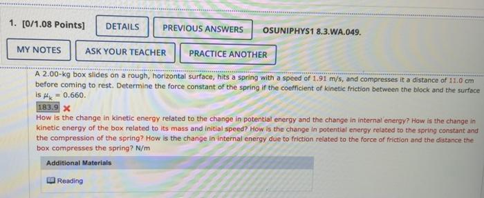 Solved A 2.00−kg box slides on a rough, horizontal surface, | Chegg.com