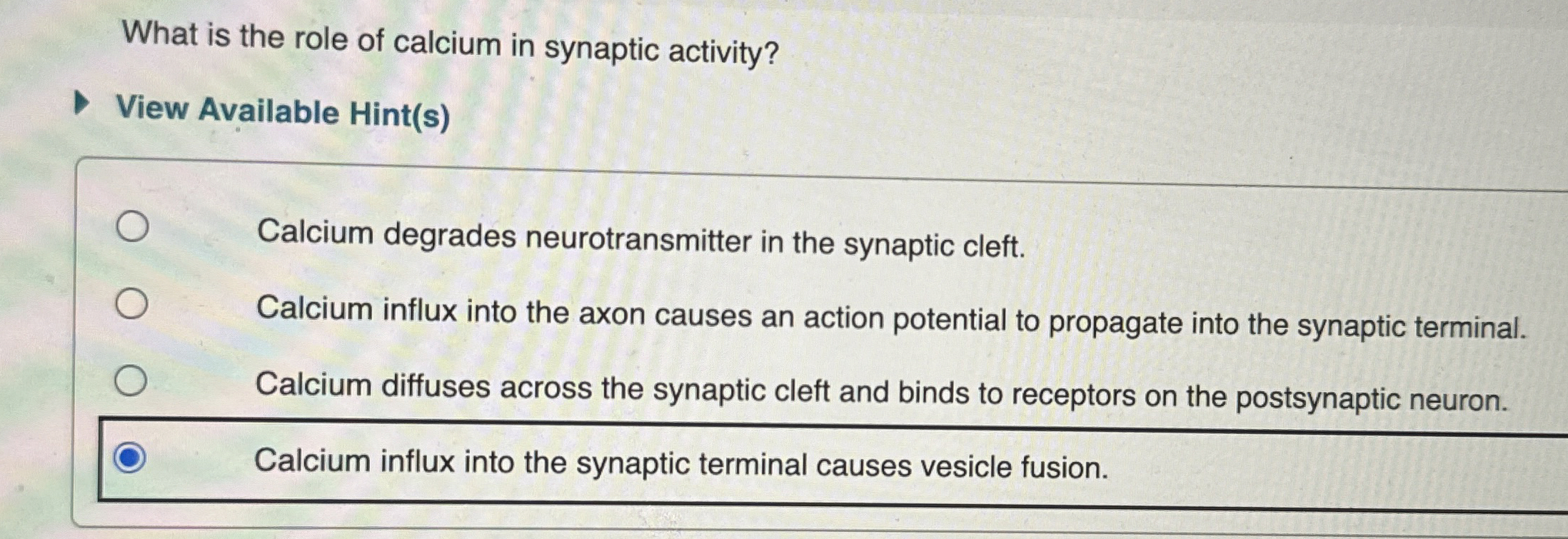 Solved What is the role of calcium in synaptic activity?View | Chegg.com