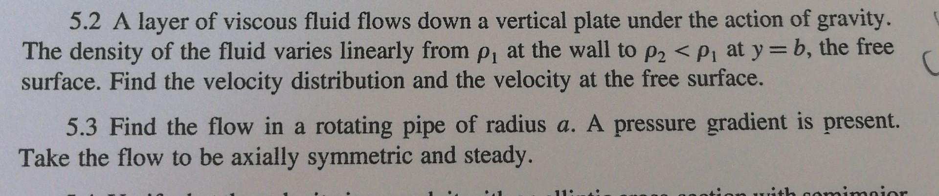 Solved 5.2 A layer of viscous fluid flows down a vertical | Chegg.com