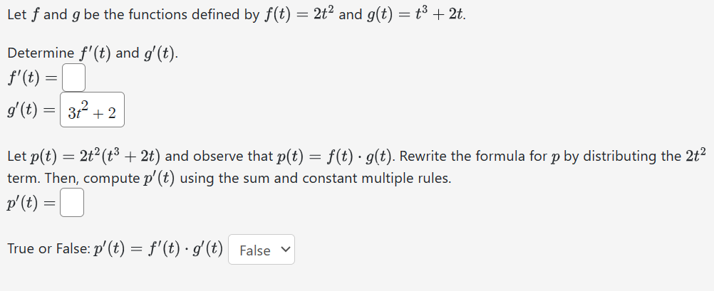 Solved Let f ﻿and g ﻿be the functions defined by f(t)=2t2 | Chegg.com