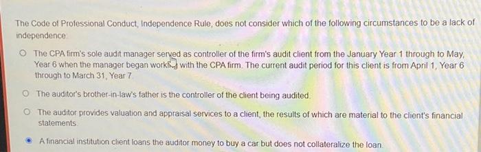 Solved The Code of Professional Conduct, Independence Rule, | Chegg.com