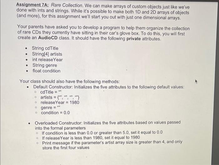 Solved Assignment 7A: Rare Collection. We can make arrays of | Chegg.com