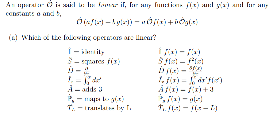 Solved An operator hat(O) ﻿is said to be Linear if, ﻿for any | Chegg.com