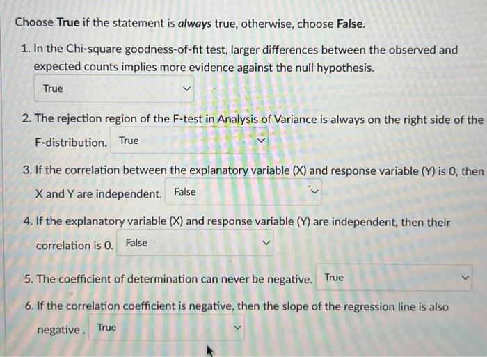 Solved Choose True if the statement is always true, | Chegg.com Solved Choose True if the statement is always true, | Chegg.com