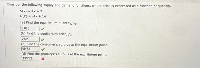 Solved Consider the following supply and demand functions, | Chegg.com