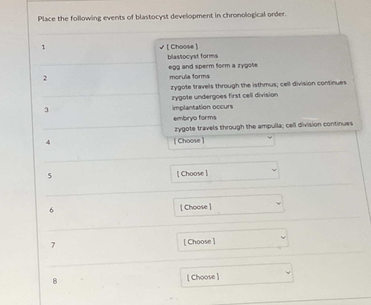 Solved Place the following events of blastocyst development | Chegg.com
