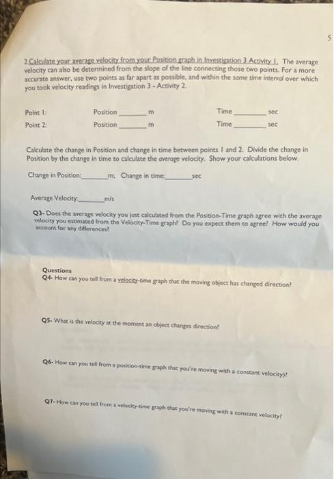 Solved Investigation 3: Position and Velocity Graphs | Chegg.com