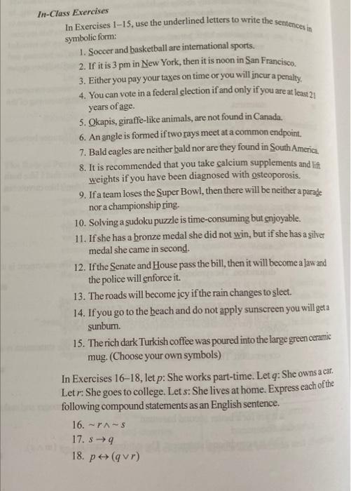 Solved Class Exercises In Exercises 1-15, use the underlined | Chegg.com