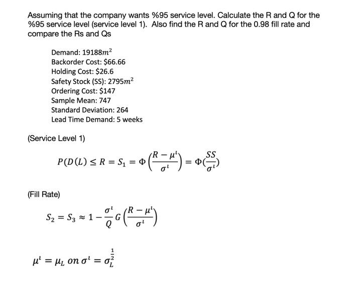 Assuming that the company wants %95 service level. | Chegg.com