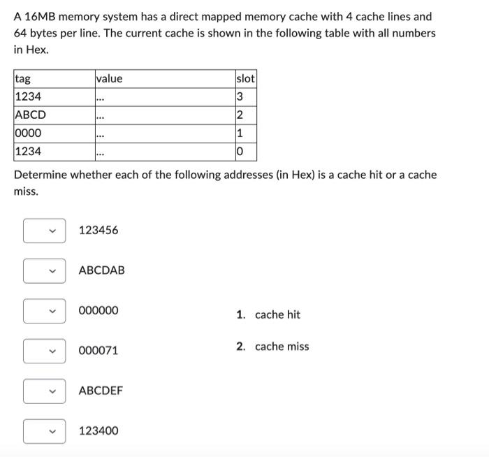 Solved A 16MB memory system has a direct mapped memory cache | Chegg.com