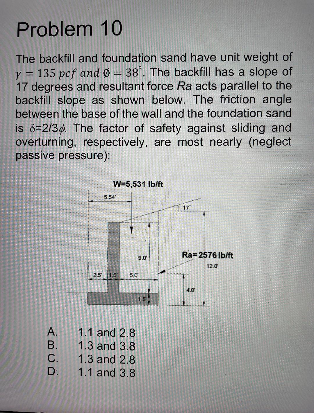 Solved Problem 10 The backfill and foundation sand have unit | Chegg.com