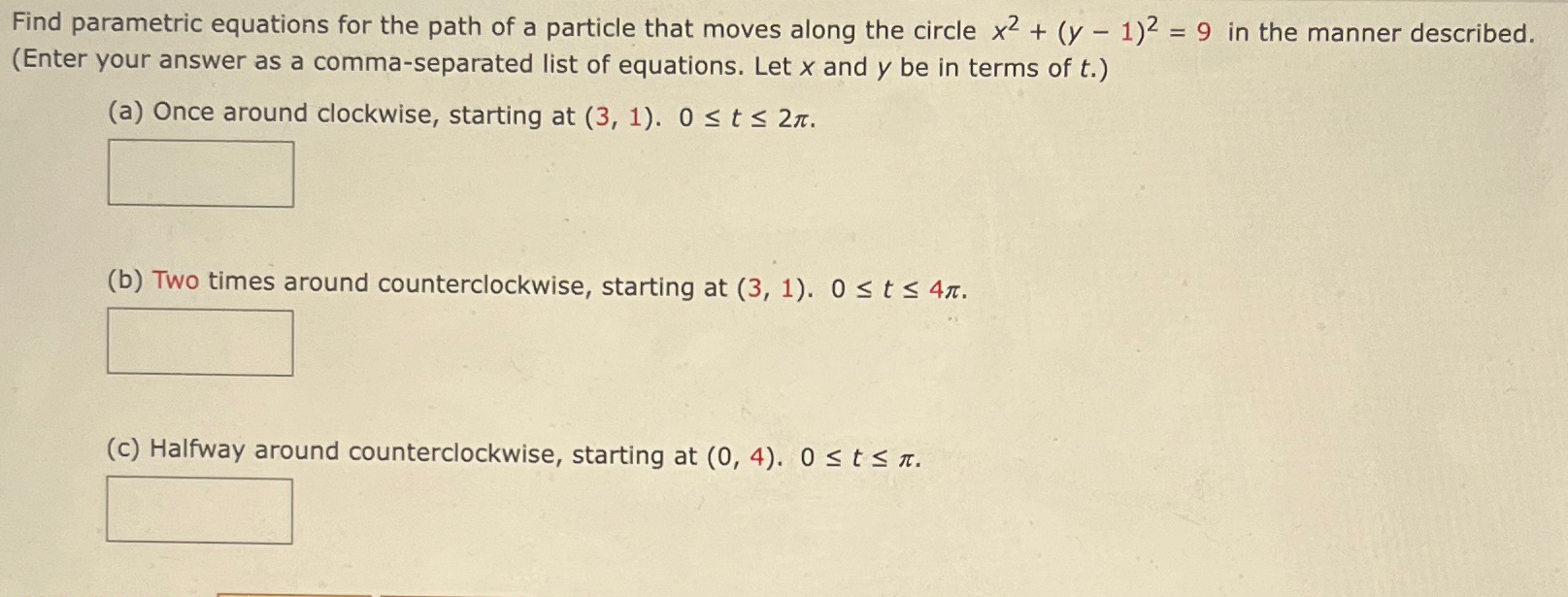 Solved Find parametric equations for the path of a particle | Chegg.com