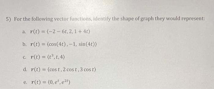 Solved 5) For the following vector functions, identify the | Chegg.com