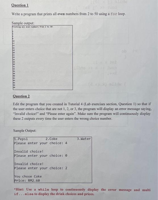 Solved Question 1 Write A Program That Prints All Even 8233