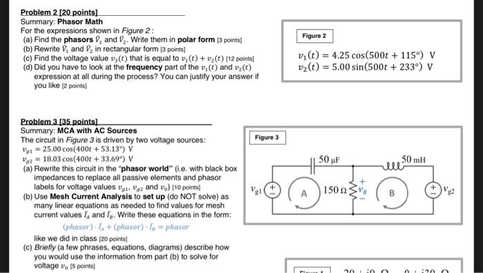 Solved Figure 2 Problem 2 [20 points) Summary: Phasor Math | Chegg.com