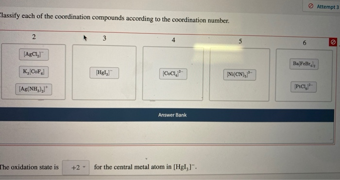 Solved Attempt 3 Classify each of the coordination compounds | Chegg.com